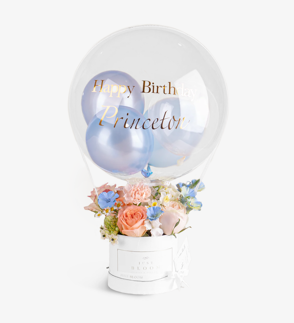 Mila Peach & Blue Birthday Flower Box – Elegant Roses & Carnations ...