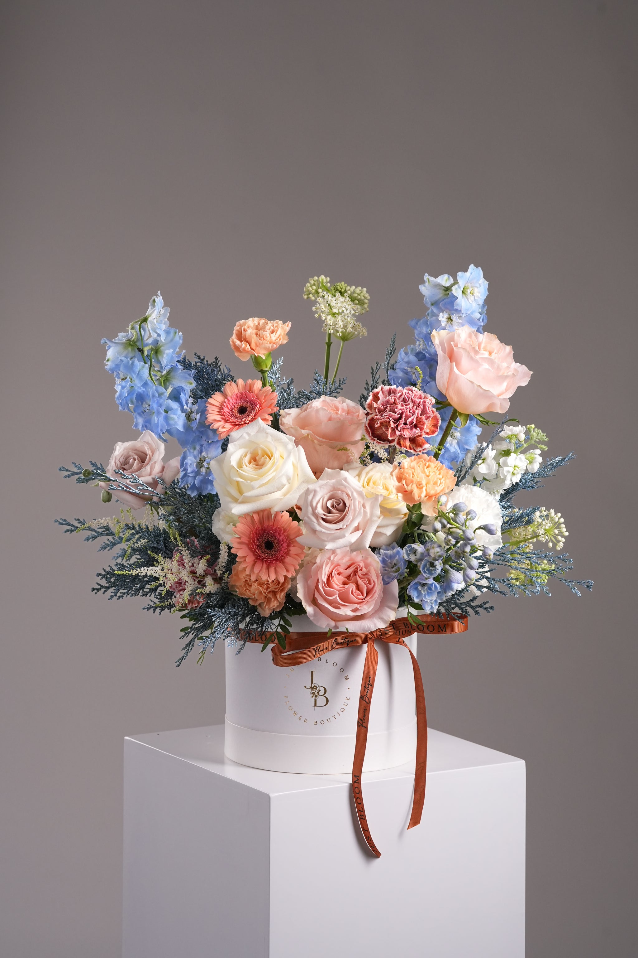 Jude – Blue Orange Rose Gerbera Charming Flower Box Hong Kong | Just ...