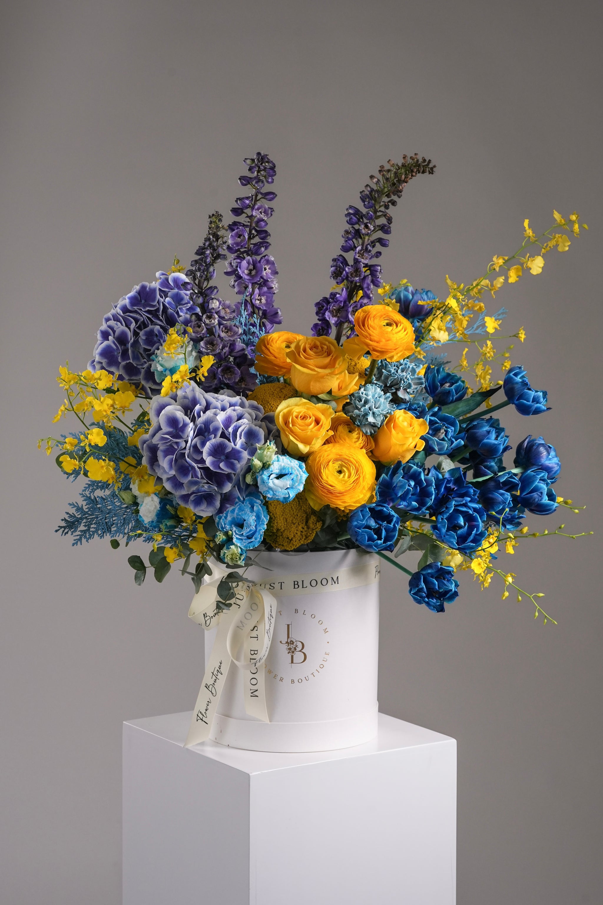 Arlo – Blue & Gold Fresh Flower Box | Luxury Floral Arrangement | Just ...