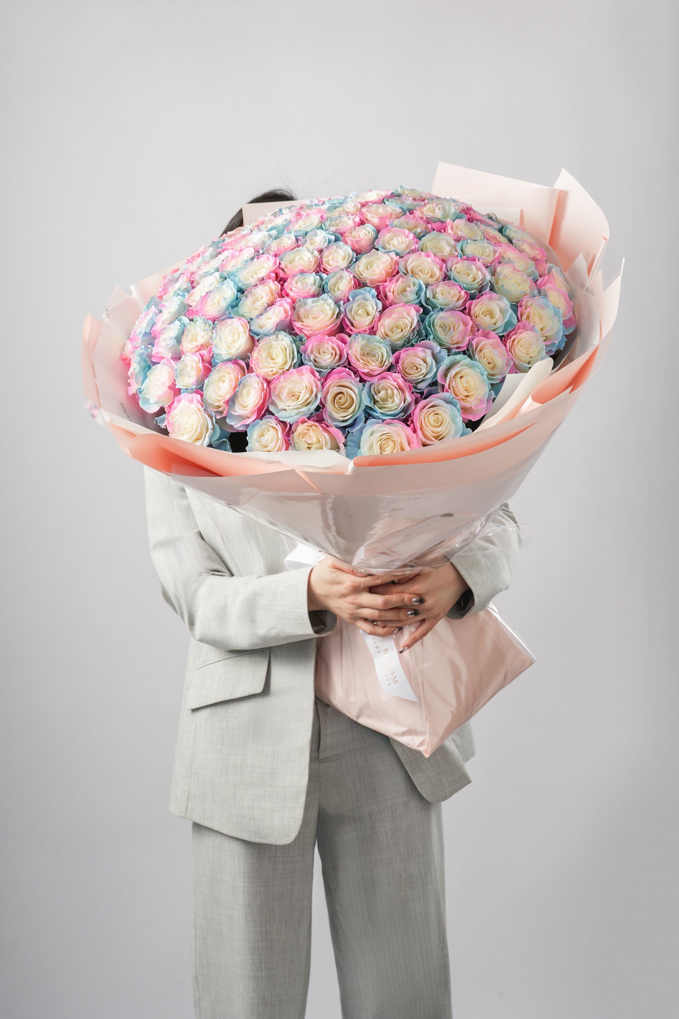 Candy Pink Rainbow Rose Mega Bouquet – 99 Ecuadorian Roses | Just Bloom ...
