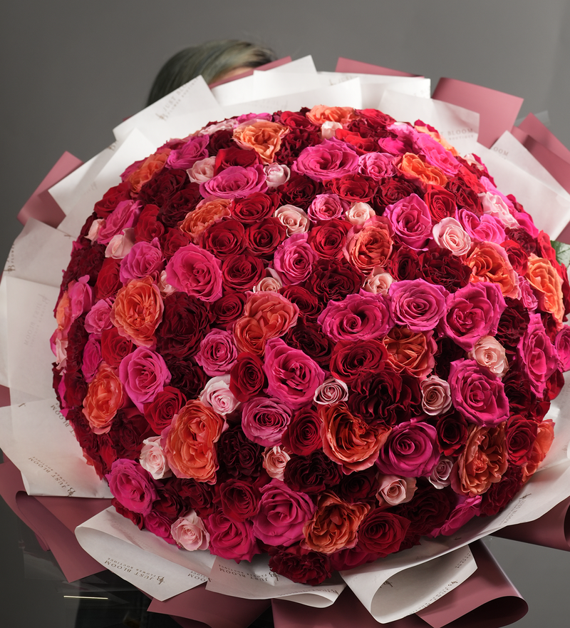 'Renata' Ecuadorian Rose Bouquet - Vibrant Reds, Oranges, and Pinks ...