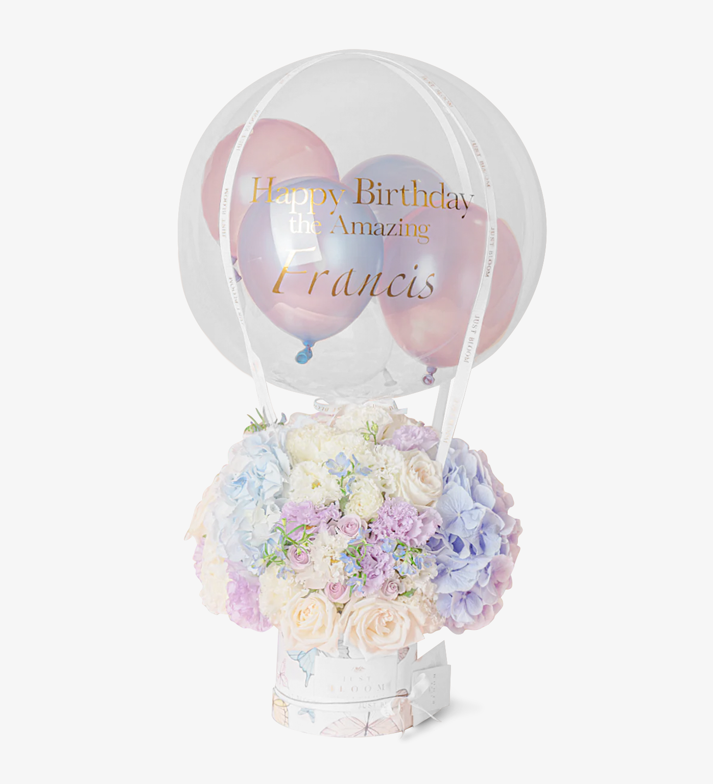 Lullaby – Peaceful White & Blue Balloon Flower Box | Just Bloom HK