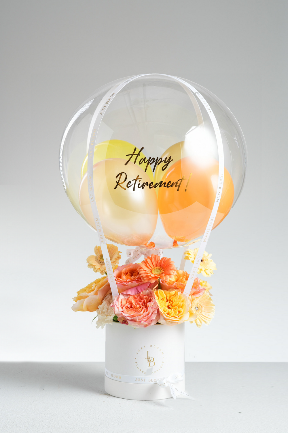Michaela Peach & Yellow Flower Box with Crystal Balloon – Fresh Flower ...