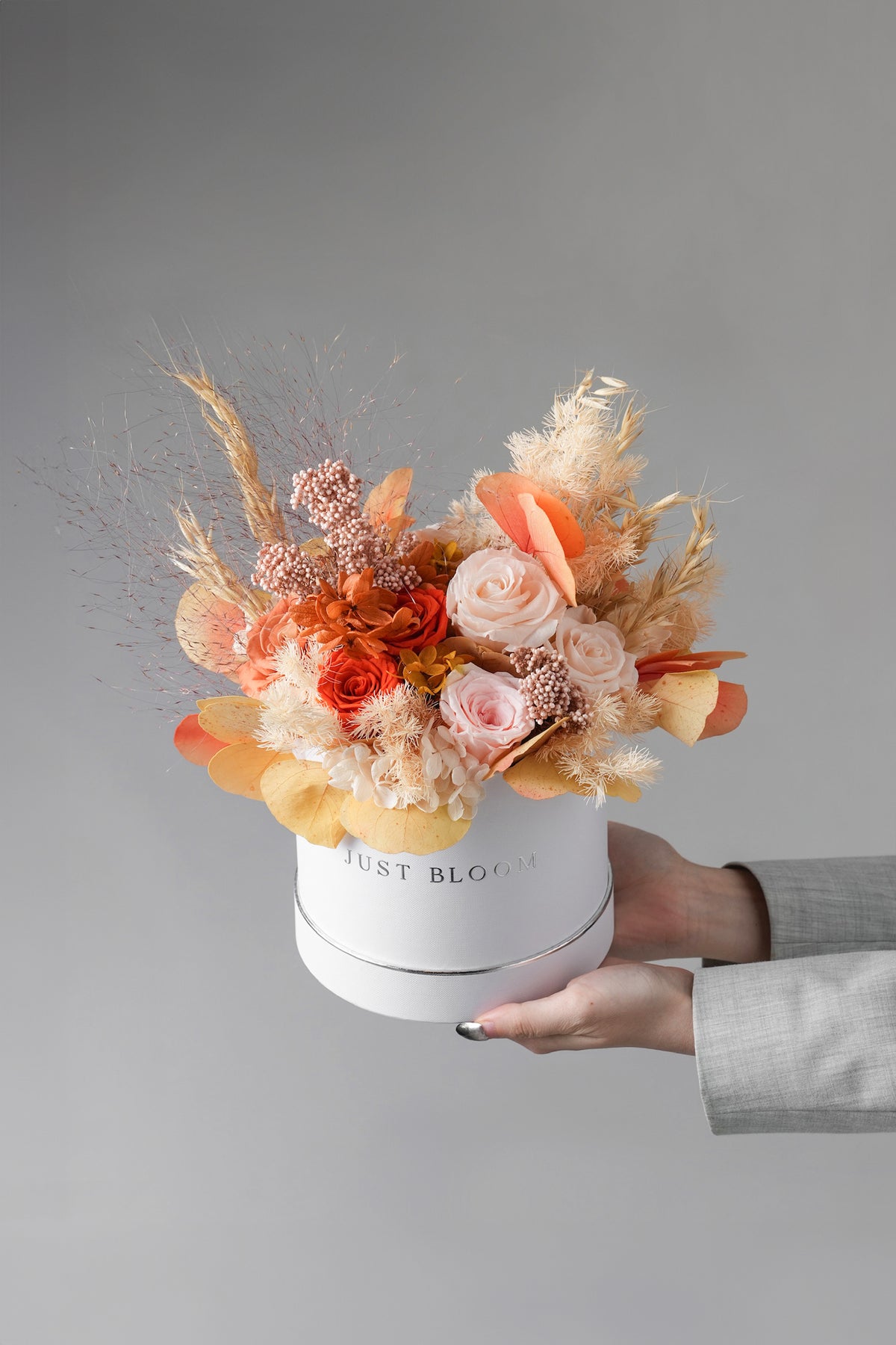Solara Preserved Rose Box in Sunset Orange | Autumn-Inspired Floral ...
