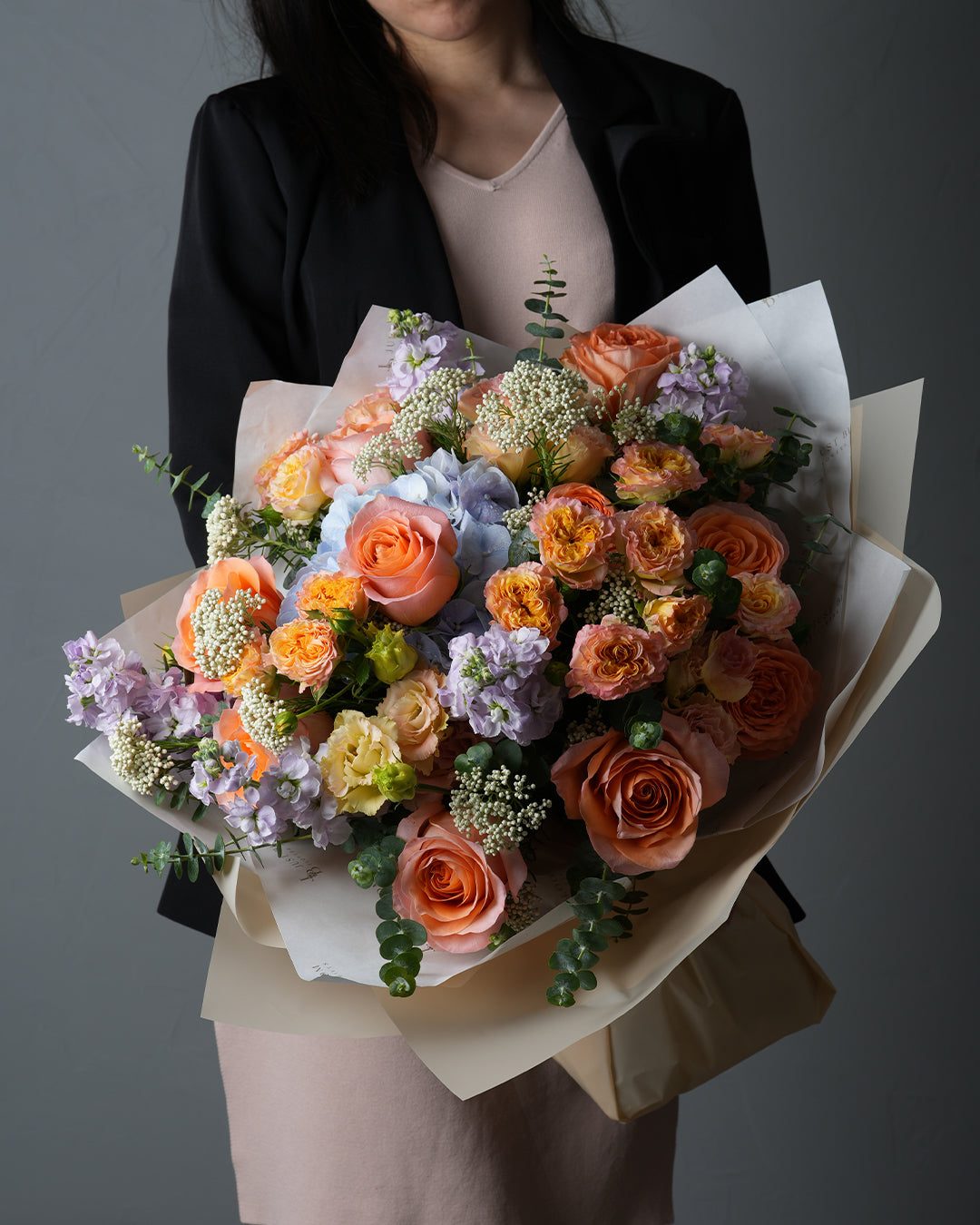 Jolene – Pastel Rose & Hydrangea Bouquet | Just Bloom Hong Kong